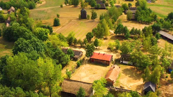 Maurzyce wooden architecture heritage park, antique building in open ...