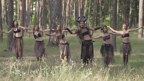 Forest Dwellers Dancing in the Woods Hot Dance, Moving Simultaneously. Forest Fairies, Dryads in ...