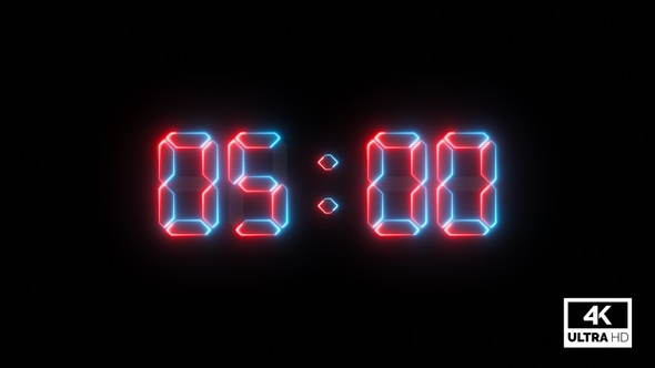5 Minute Neon Digital Negative Countdown, Motion Graphics | VideoHive