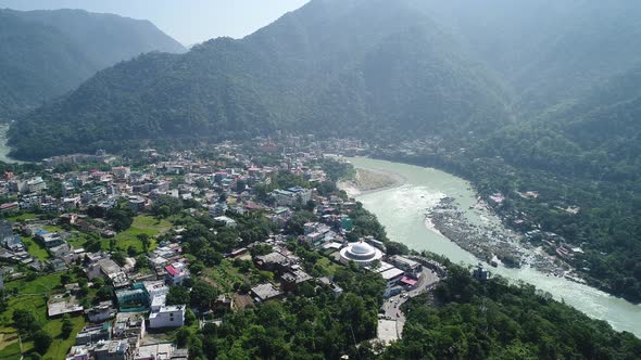 City of Rishikesh state of Uttarakhand in India seen from the sky ...