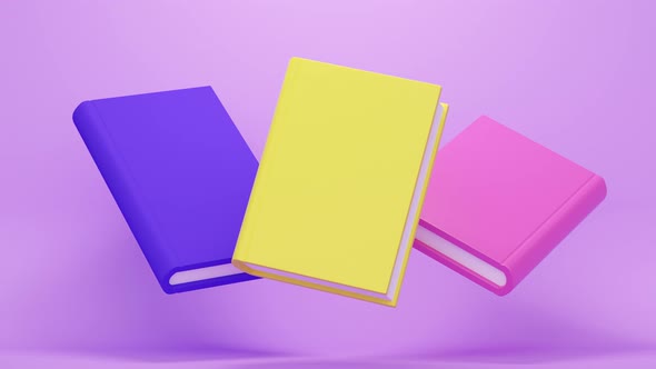 Mockup of bright colored flying books. Education concept. Minimal ...
