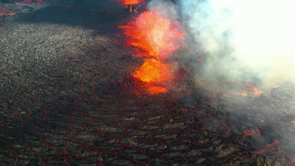 Violent Volcano Blowing out Lava and Smoke - Aerial Shot, Stock Footage