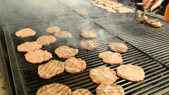 Cooking Cow Meatball Food on a Barbecue Wood Fire, Stock Footage ...