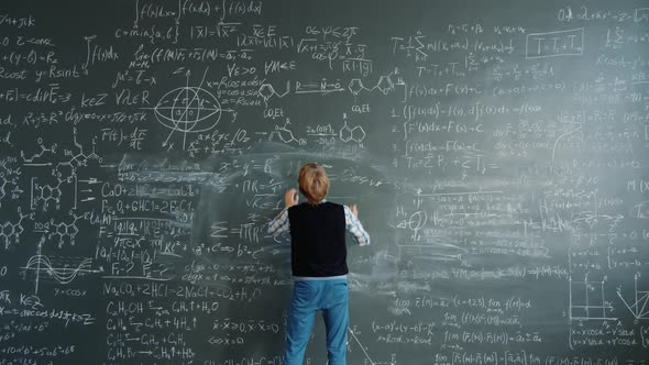 Crazy Scientist Writing Formulas on Chalkboard Then Shouting Beating ...