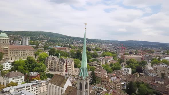 The High Spire of the Fraumunster Monastery Over Zurich. Shooting From ...