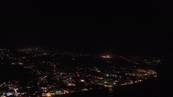 Aerial night view of Kamari area on Santorini island, Stock Footage