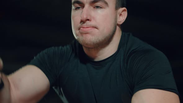 Athlete Sweating While Working Out with Battle Ropes in Gym, Stock Footage
