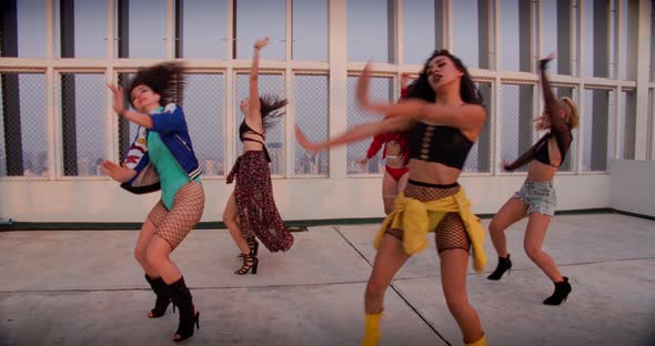 All Girl Dance Crew Performing On Rooftop, Stock Footage | VideoHive