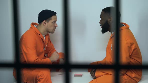 European and African-American Inmates Playing Cards in Cell, Illegal ...