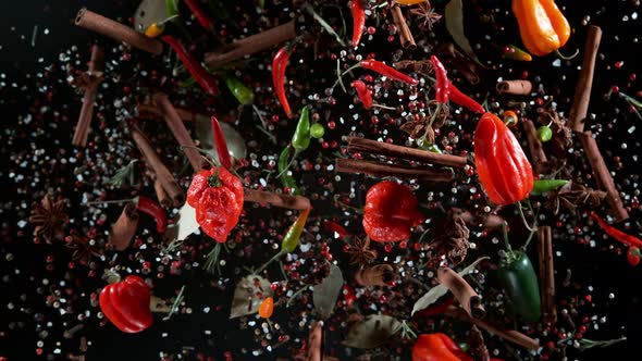 Super Slow Motion Shot of Colorful Seasoning Explosion on Black ...