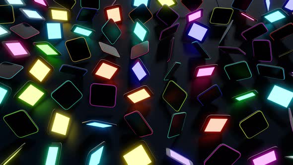 4r Loop Dark Background with Abstract Blocks on Plane Like Devices with ...