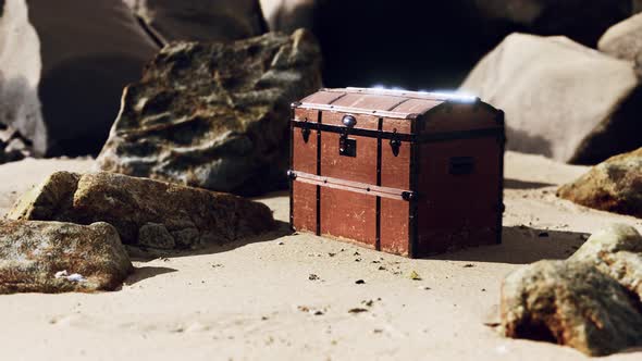 Treasure Chest in Sand Dunes on a Beach, Motion Graphics | VideoHive