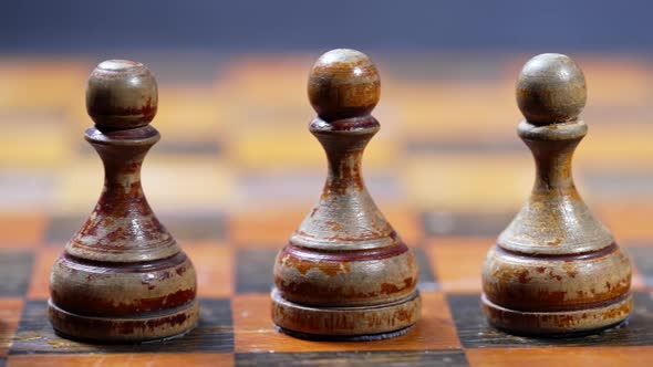 Ancient Old Chess Pawn Pieces on Wooden Chessboard, Stock Footage ...