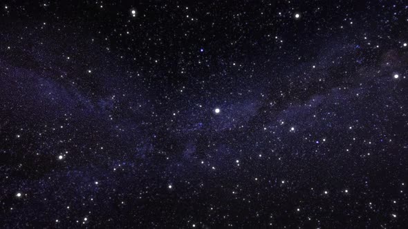 Intergalactic travel through neon glowing clusters of stars and ...