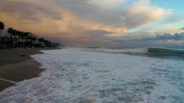 After Rain Storm at Sea Filmed on a Drone in the Sunset, Stock Footage
