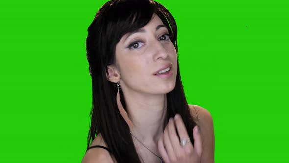 Pretty petite girl adjusts hair and turns around and walks away on ...