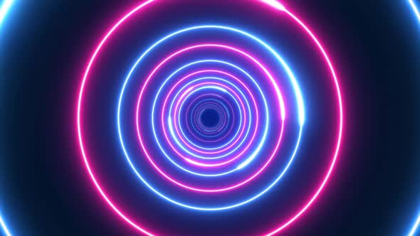 Neon Light Tunnel zoom in lights looped background, Motion Graphics