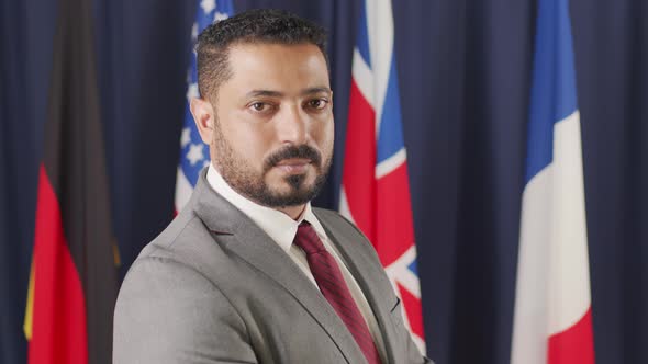 Portrait of Successful Middle-Eastern Political Leader, Stock Footage