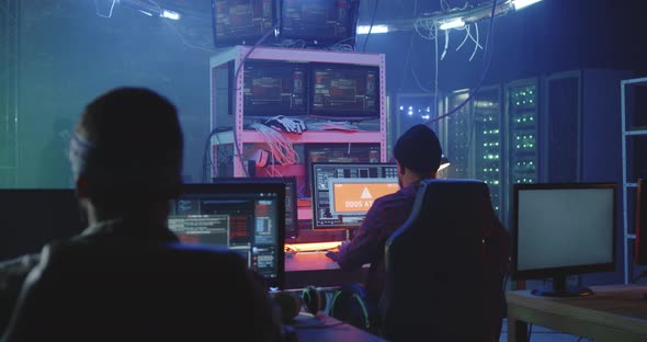 Hacker Team Working in a Basement, Stock Footage | VideoHive