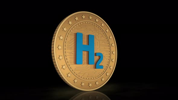 Hydrogen H2 golden coin 3d, Motion Graphics | VideoHive