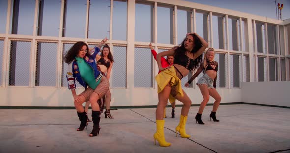 All Girl Dance Crew Performing On Rooftop Together, Stock Footage ...