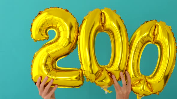 Gold Foil Number 200 Celebration Balloon, Stock Footage | VideoHive