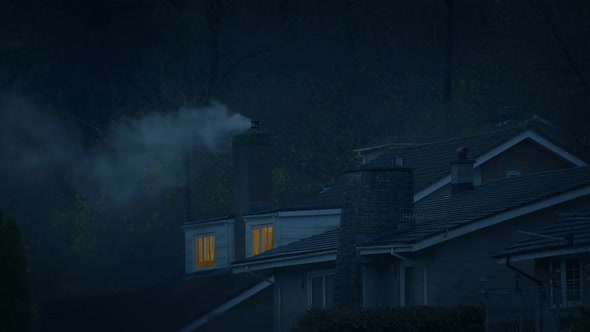 House With Smoking Chimney In The Evening, Stock Footage | VideoHive