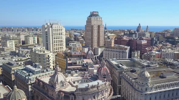 Genoa, Liguria, Italy. Central part of the city, panoramic drone aerial ...