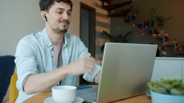 Portrait of Young Man Speaking on Video Call Showing Thumbsup Using ...