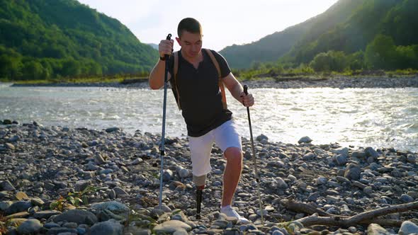 Rehabilitation After Injury and Prosthetics Man with Prosthetic Leg is ...