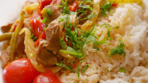 Rice Meat and Vegetables Ready for Dinner, Stock Footage | VideoHive