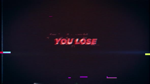 YOU LOSE text glitch effects concept for video games screen, Motion ...