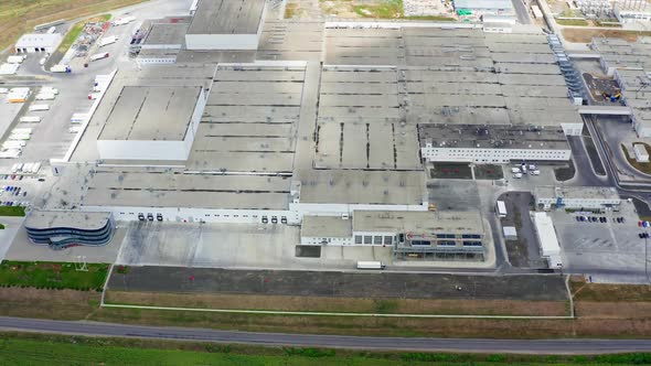 Aerial view of a modern industrial plant. Modern Factory Exterior ...