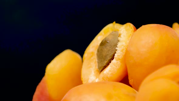 A Lot of Ripe Juicy Apricots in Motion Spin in a Circle Peeled Apricots ...