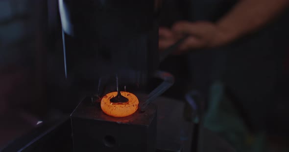 Artistic Forging in Professional Smithy Workshop Closeup of Billet in ...