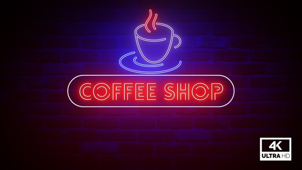 Coffee Shop Neon Sign Flickering Neon Light Animation, Motion Graphics