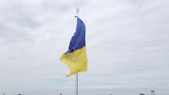 Kyiv - National Flag of Ukraine By Day. Aerial View. Kiev, Stock Footage