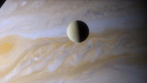 Ice Moon Europa on the Background of the Large Gas Planet Jupiter ...