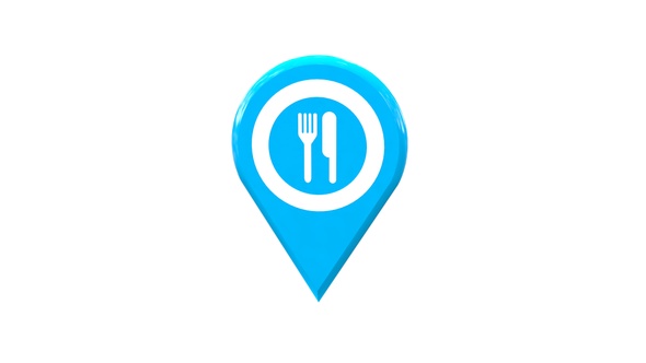 Food & Restaurant Map Location 3D Pin Icon Blue V3, Motion Graphics