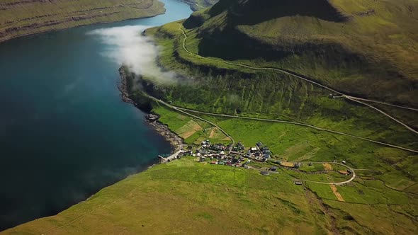 Aerial View of Funningur Village Faroe Islands, Stock Footage | VideoHive