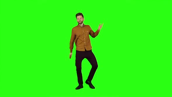 Guy Is Dancing Energetically, He Is Having Fun. Green Screen. Slow ...