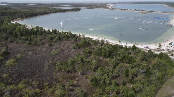 turning aerial view of SunWest Park, part of the Pasco County park ...
