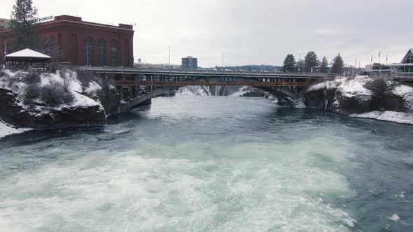 Downtown Spokane City River Bridge In Cold Winter Snow, Stock Footage