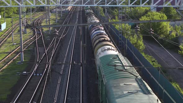 Freight Train Carries Cargo. View of the Train From Above. Rail Transport for Intercity Trade ...