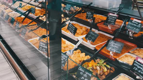 Various Ready-To-Eat Meals with Price Tags Sale in the Shop Window ...