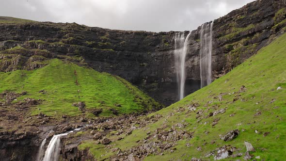 Aerial View of Stunning Waterfall in Faroe Islands. Aerial View of ...