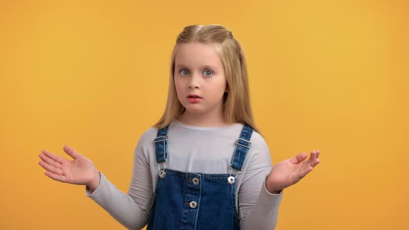 Closeup Portrait Amazement Blonde Female Kid Gesturing Dont Know Not ...