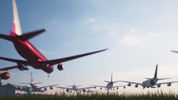 Many Airplanes Take Off at the Same Time, Motion Graphics | VideoHive