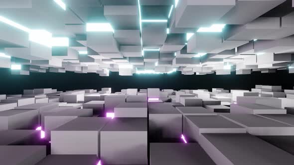 Vj Loop Of The Inception Concept Moving Neon Cubes 4K, Motion Graphics