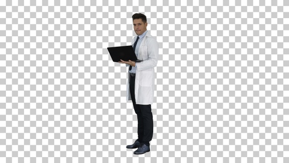 Cheerfull doctor with laptop laughing after giving a serious, Stock Footage